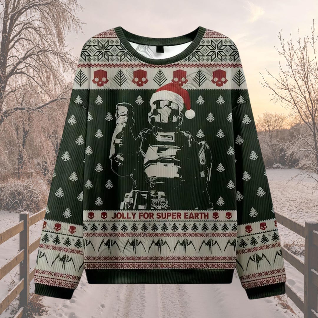Jolly Super Earth Gamer Xmas Jumper, Funny Sci-fi Holiday Sweatshirt ...