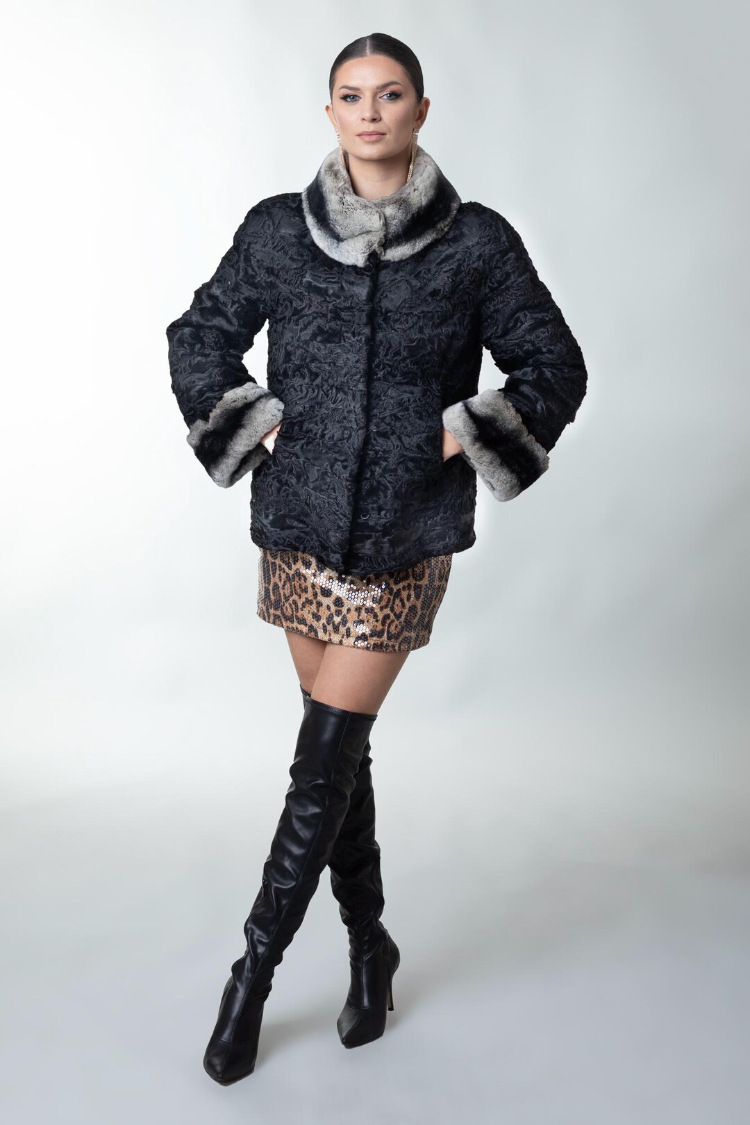 Astrakhan | Fur Coat| Rex Rabbit Collar and Cuffs | Below Waist - Etsy