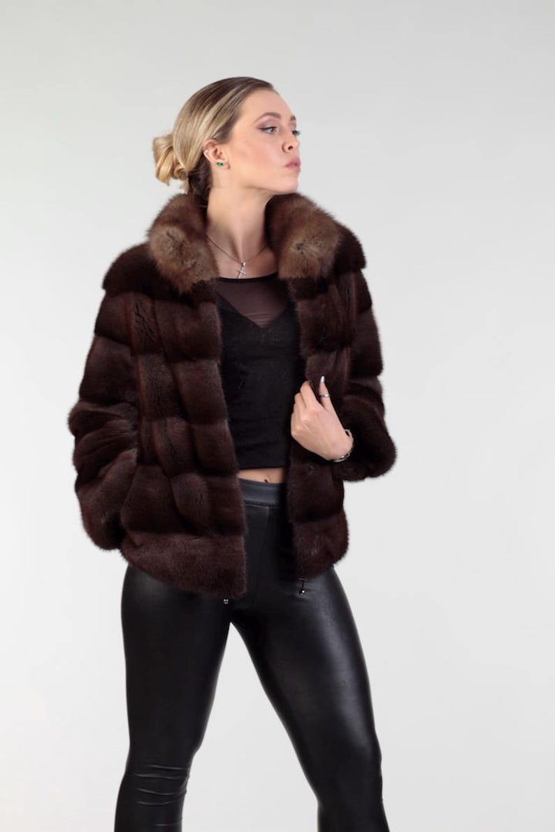 Brown Mink Fur Coat Waist Length With Fox Collar - Etsy