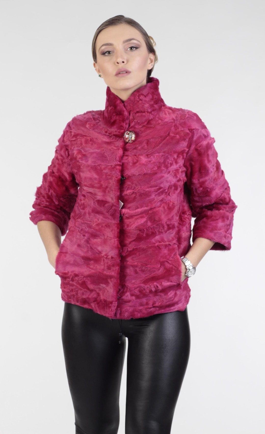 Pink Karakul | Fur Coat | Mink Collar - Etsy