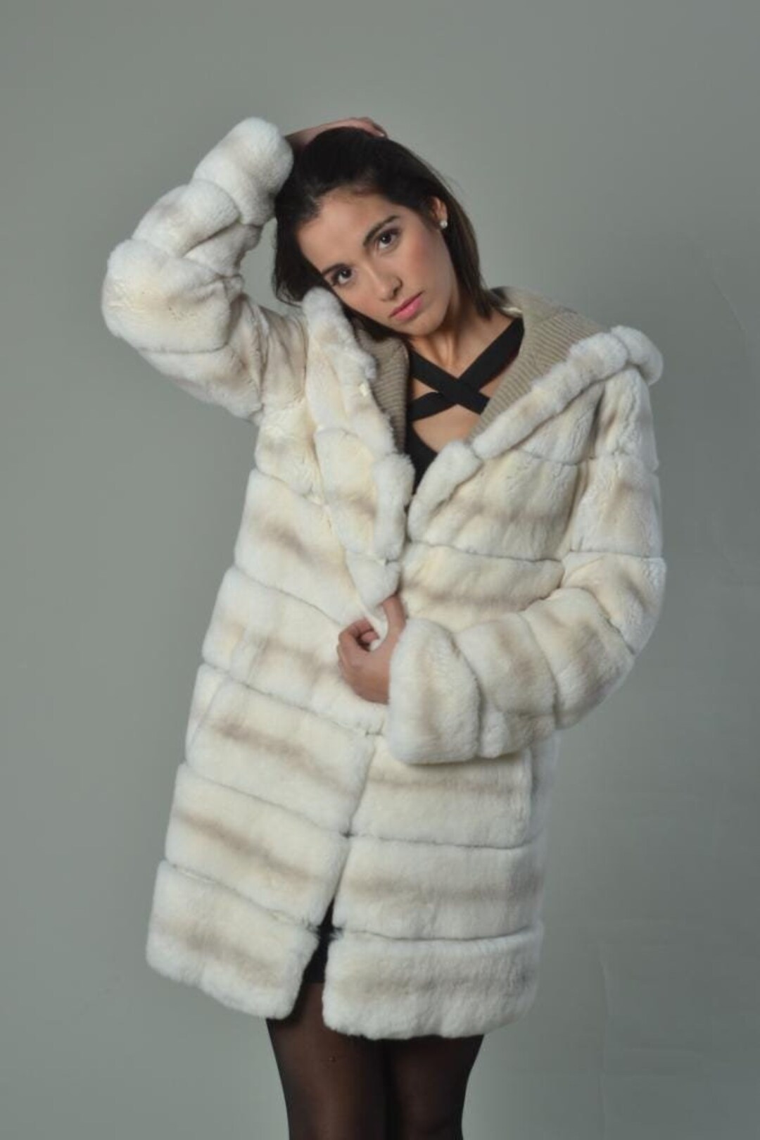Luxurious Rex Rabbit Fur Coat Hooded Wasod - Etsy