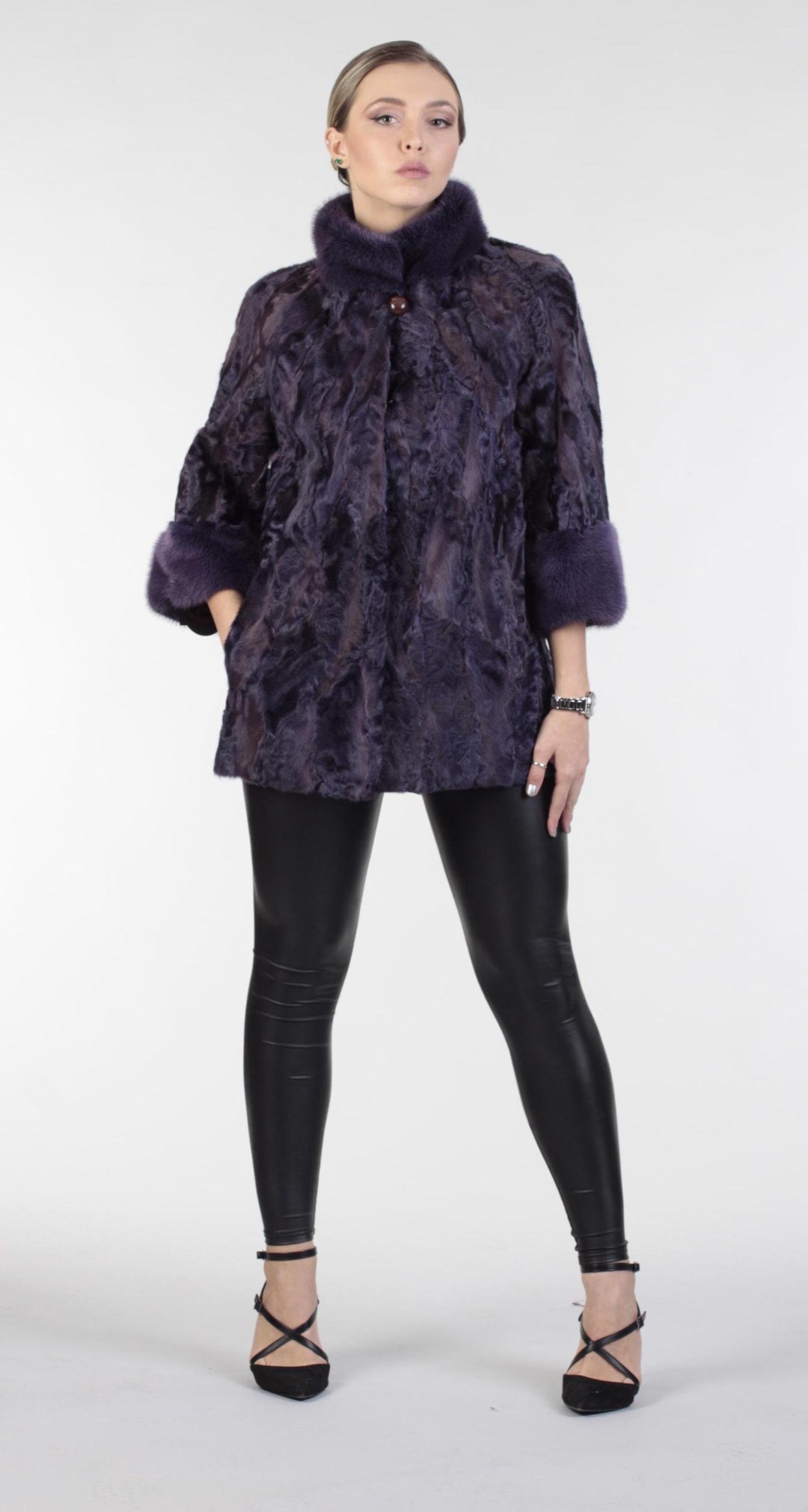 Purple Swakara Fur Coat With Mink Collar and Cuffs - Etsy