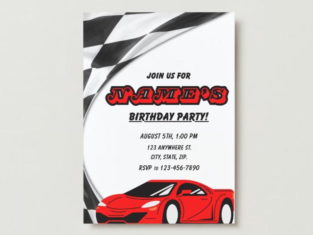 Racing Birthday Party Invitation Card - Etsy