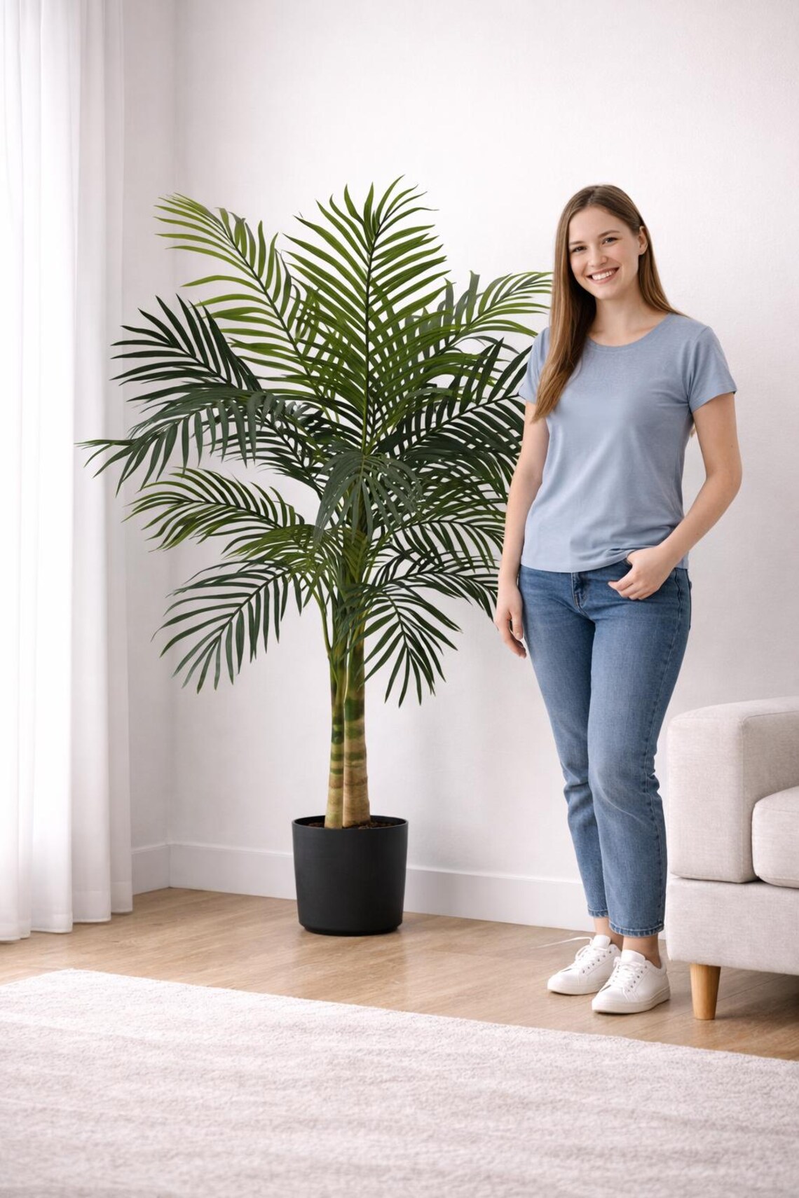 4ft Artificial Golden Cane Palm – Double Stalk Faux Palm Tree With Lush ...