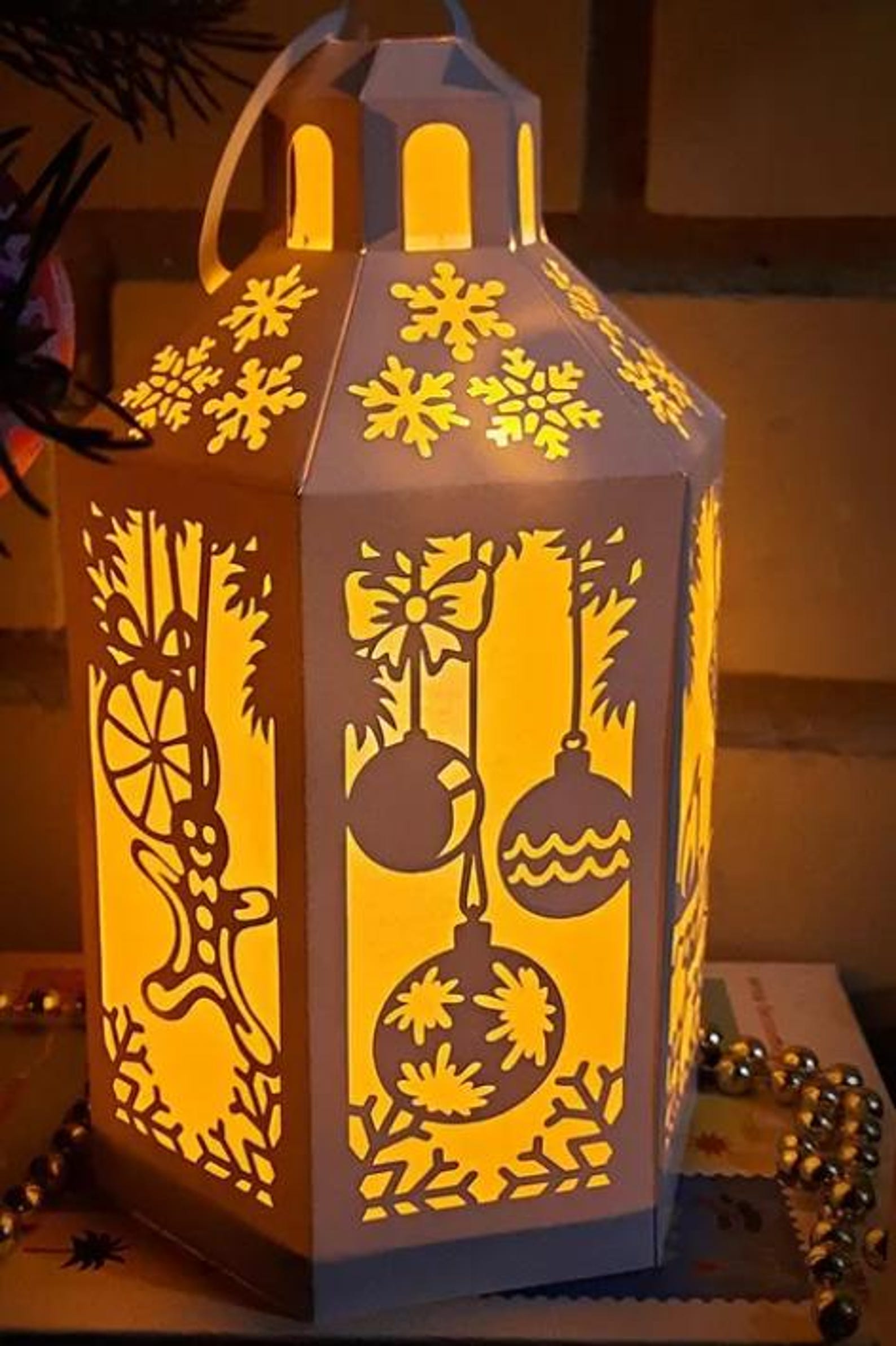 3D Christmas Paper Lantern Template Cut File for Night Light Decoration ...