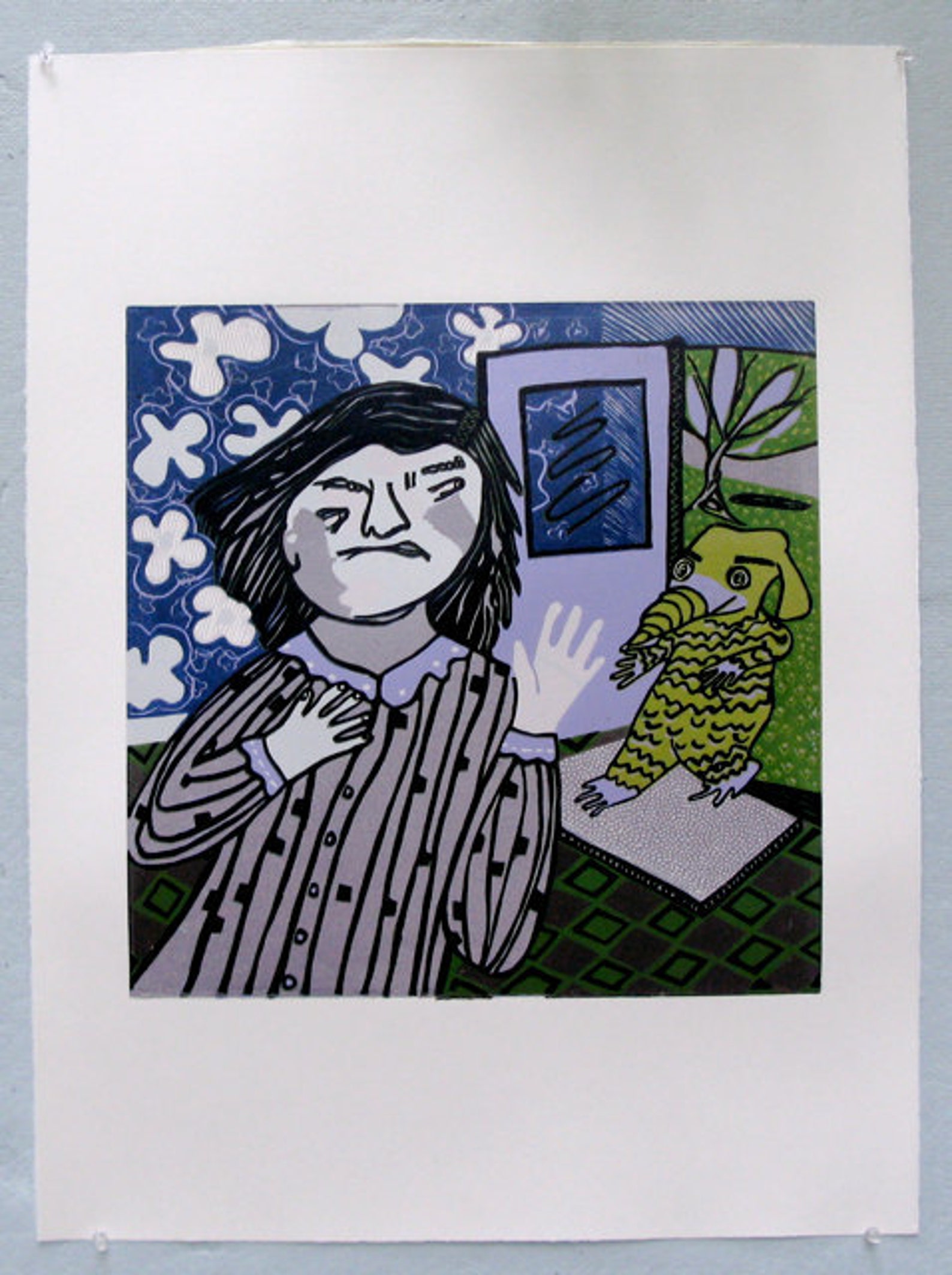The Little Green Monster Linocut Relief Print - Etsy