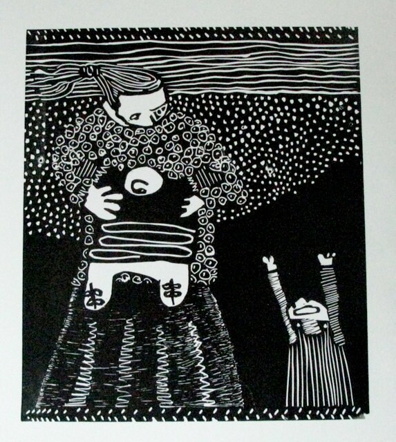 Linocut Relief Printmaking Mom and Kids | Etsy