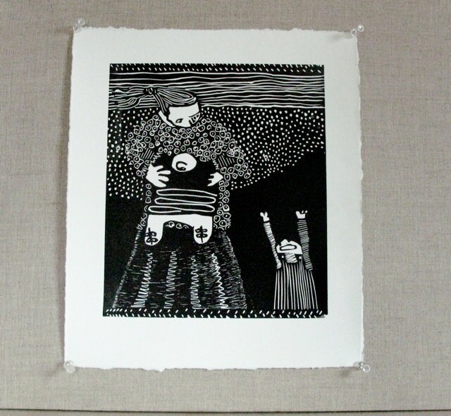 Linocut Relief Printmaking Mom and Kids | Etsy