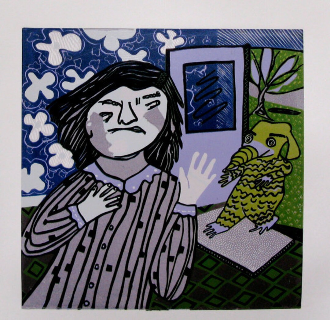 The Little Green Monster Linocut Relief Print - Etsy