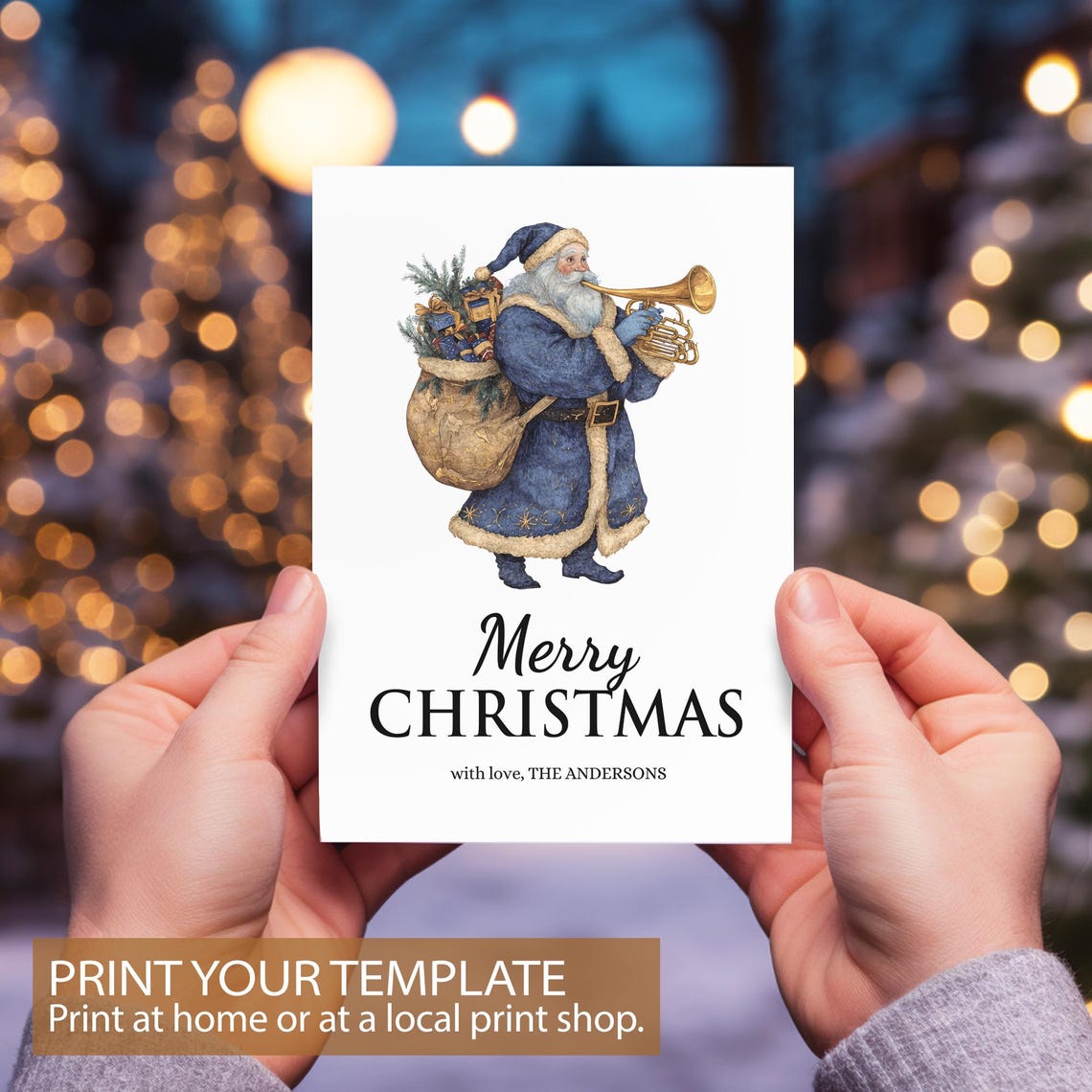Blue Christmas Card Template, 10 Piece Holiday Greeting Cards ...
