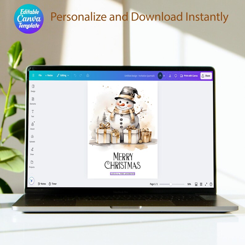 Christmas Card Template, 8 Piece Holiday Greeting Cards, Minimalist ...