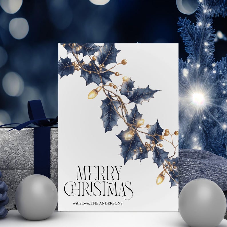 Blue Christmas Card Template, 10 Piece Holiday Greeting Cards ...