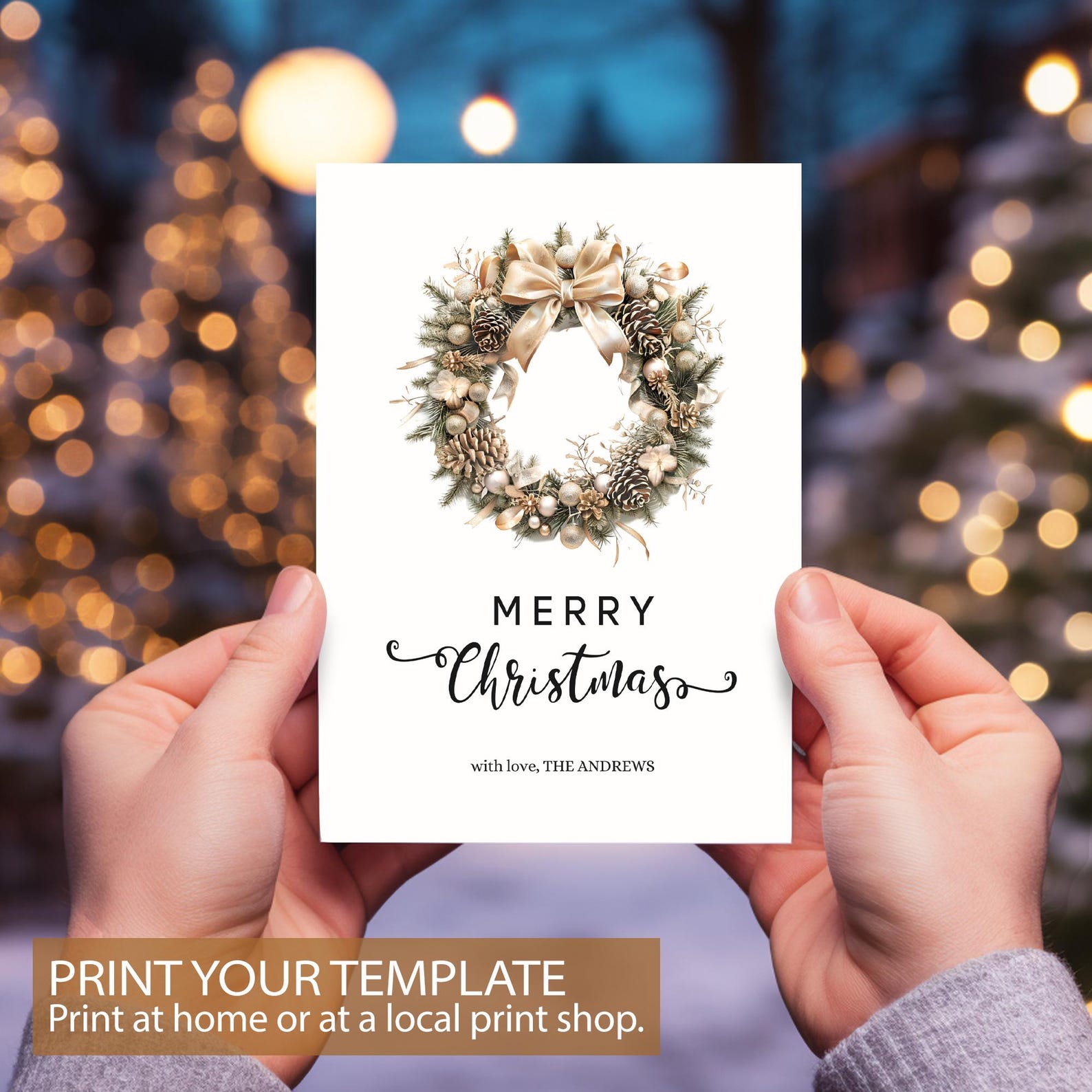 Christmas Card Template, 8 Piece Holiday Greeting Cards, Minimalist ...