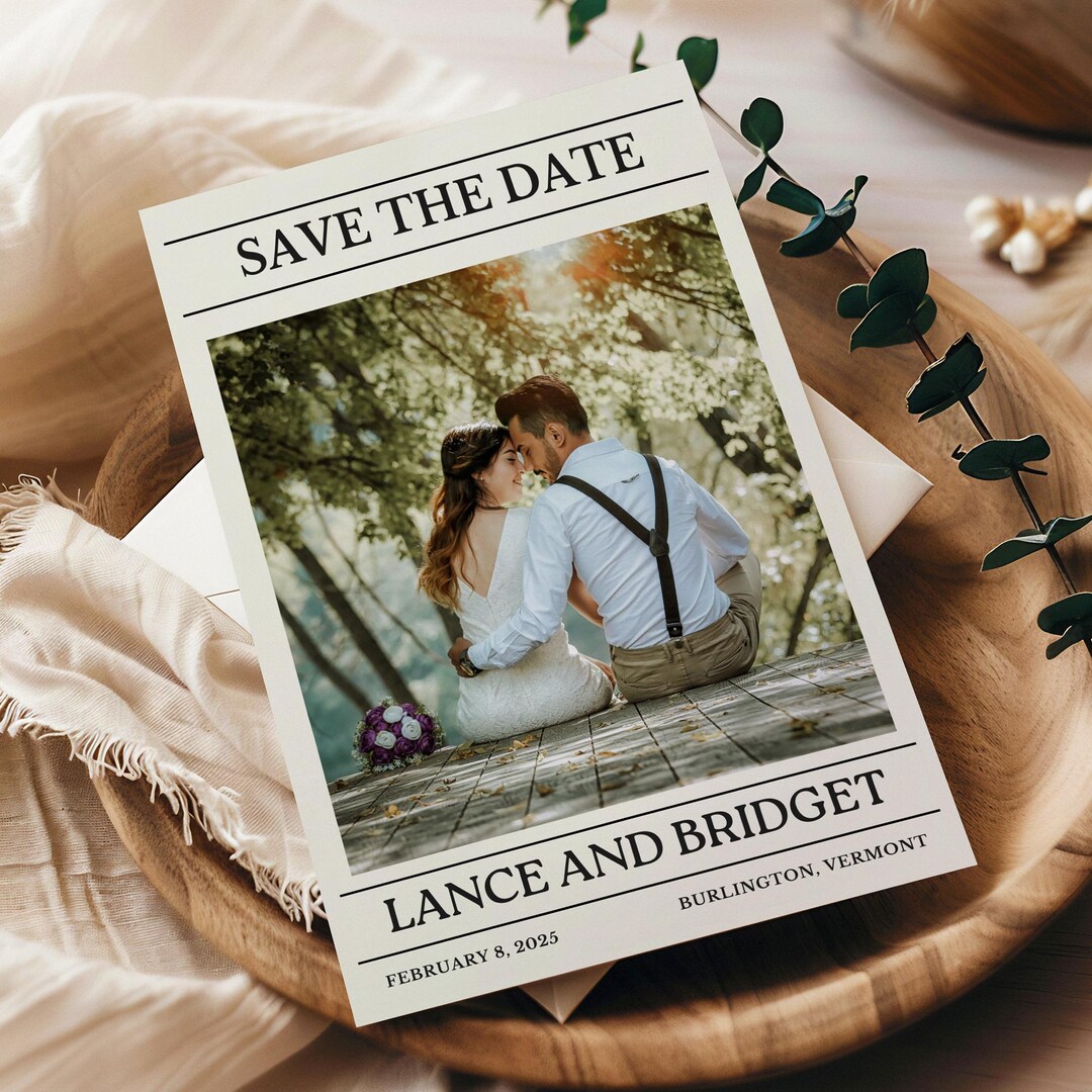 Newspaper Save the Date Template With Photo, Wedding Save Our Date ...