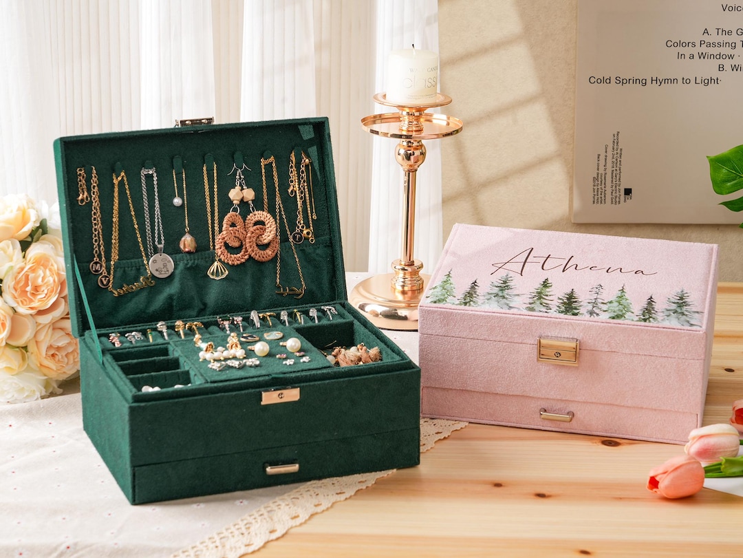 Large Velvet Jewelry Box: Personalized Jewelry Organizer With Drawer ...
