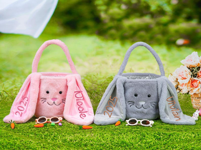 Personalized Easter Basket, Embroidered Plush Aster Bucket, Easter Egg Hunt Baskets - Etsy