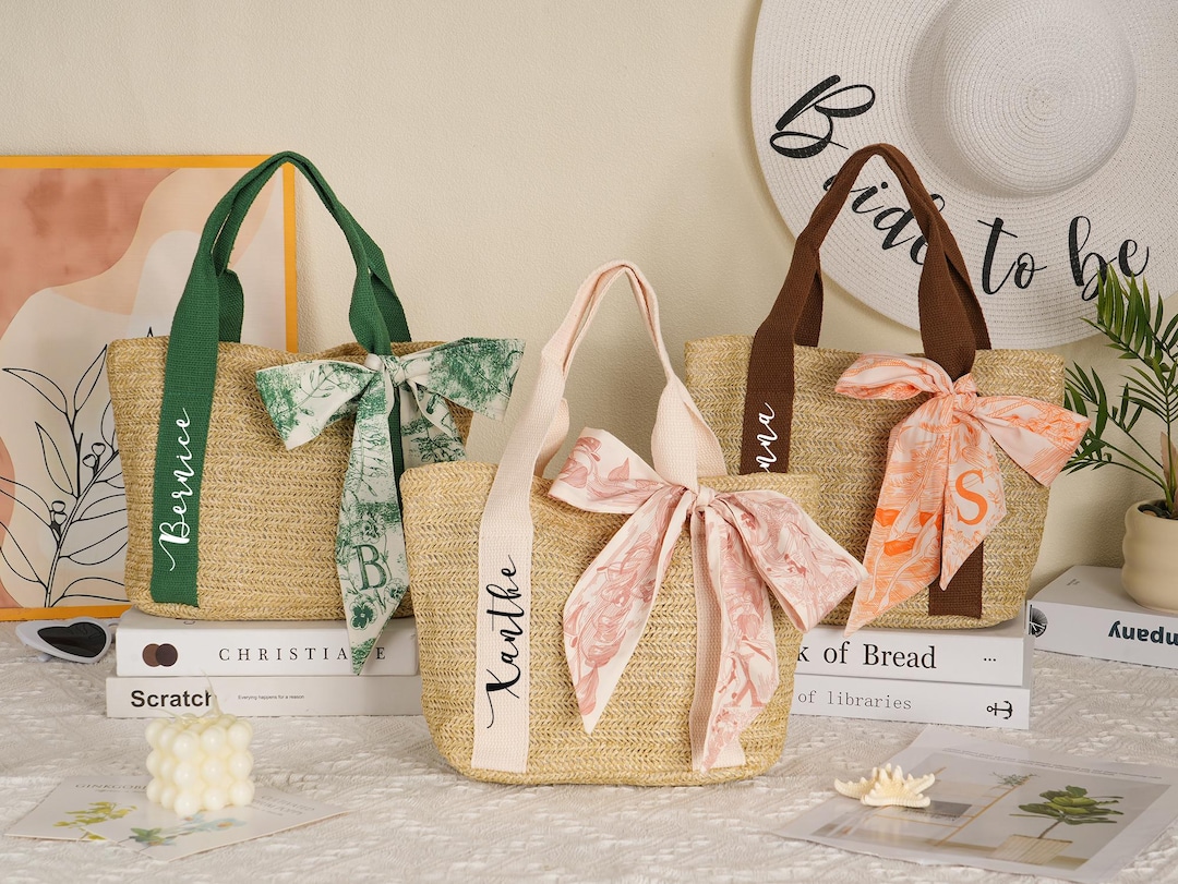 Custom Straw Beach Bags,personalized Beach Bag,custom Bridesmaid Bag ...