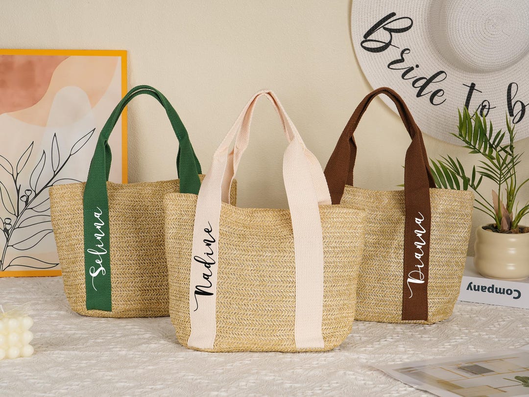 Custom Straw Beach Bags,personalized Straw Beach Bag,bridesmaid Gifts ...