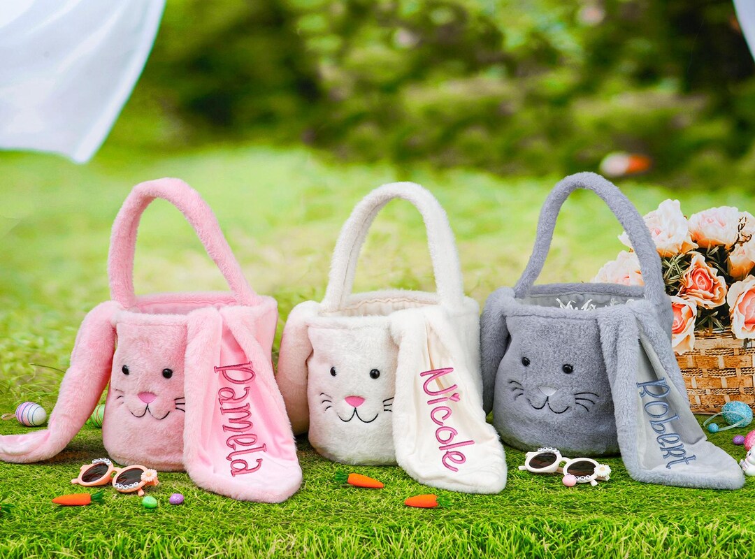 Personalized Easter Basket, Embroidered Plush Aster Bucket, Easter Egg Hunt Baskets - Etsy