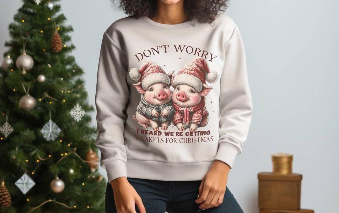 Adorable, Cute, Pig, Piggy, Piggie, Christmas, Holiday, Gift, Sweater, Sweatshirt, Crewneck ...