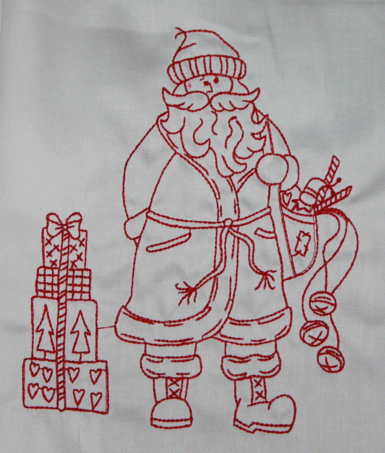 Redwork Santas Machine Embroidered Quilt Blocks Set B - Etsy