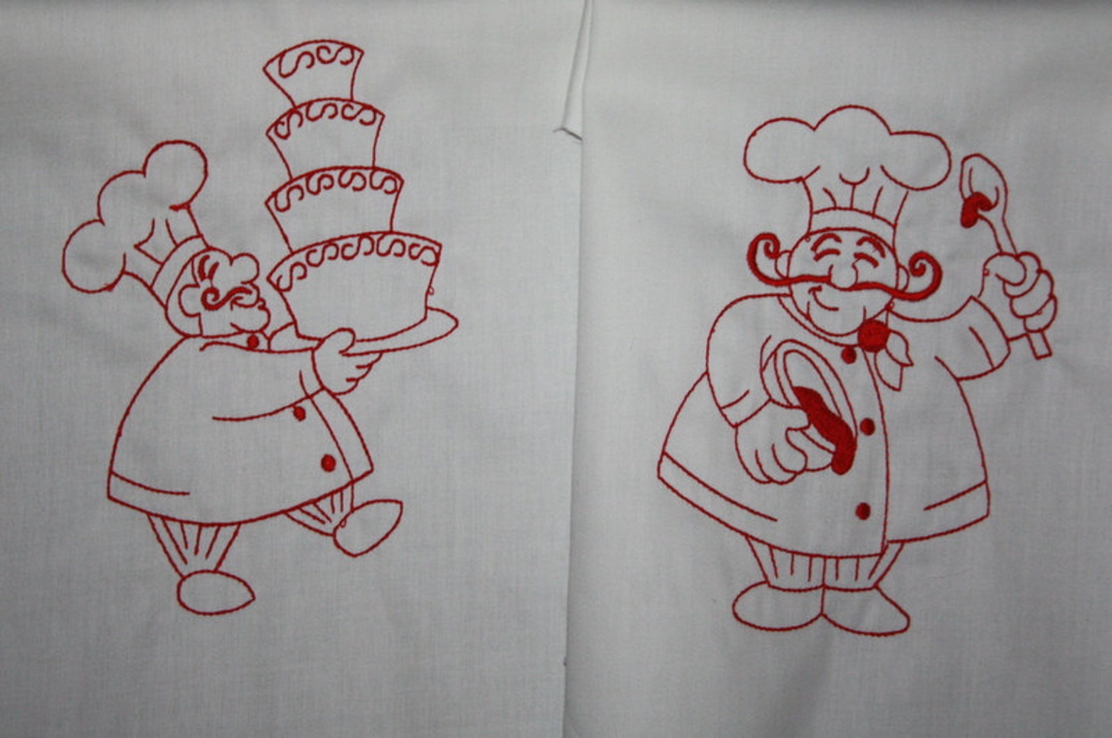 Redwork Chefs Machine Embroidered Quilt Blocks Set C - Etsy