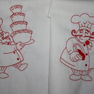 Redwork Chefs Machine Embroidered Quilt Blocks Set C - Etsy