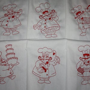 Redwork Chefs Machine Embroidered Quilt Blocks Set C - Etsy