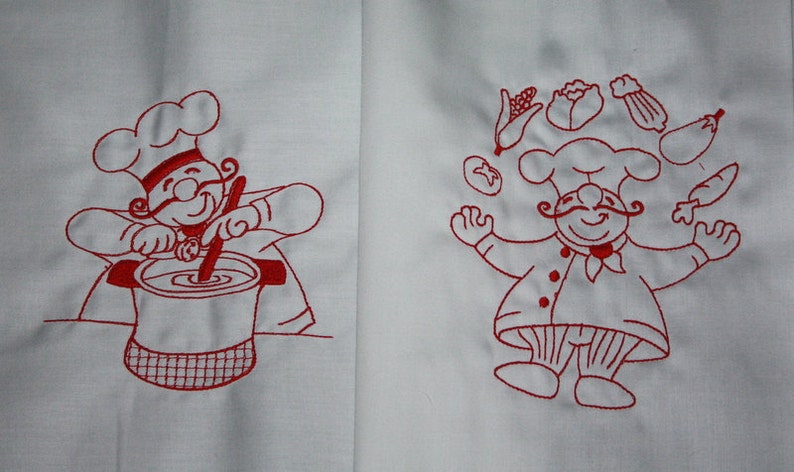 Redwork Chefs Machine Embroidered Qult Blocks Set A - Etsy