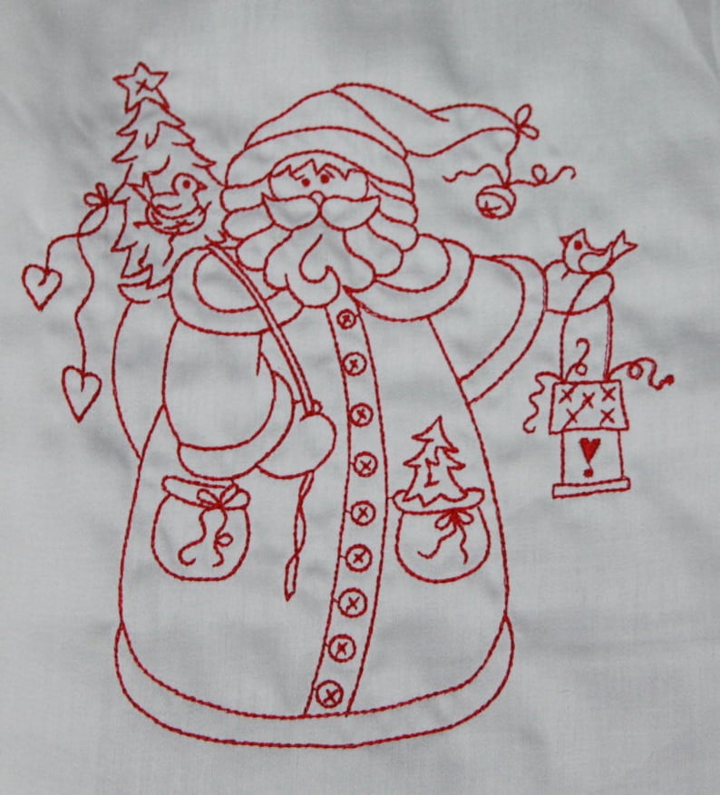 Redwork Santa Machine Embroidered Quilt Blocks Set A - Etsy