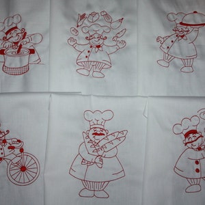 Redwork Chefs Machine Embroidered Qult Blocks Set A - Etsy