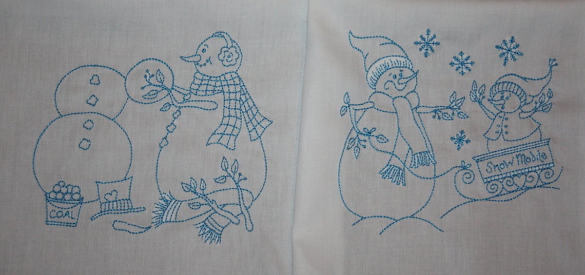 Redwork Snowmen Machine Embroidered Quilt Blocks Set - Etsy
