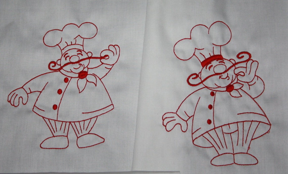 Redwork Chefs Machine Embroidered Quilt Blocks Set C - Etsy