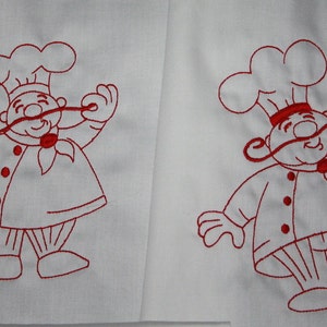 Redwork Chefs Machine Embroidered Quilt Blocks Set C - Etsy