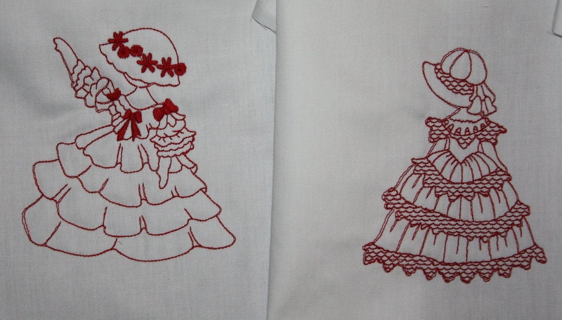 Victorian Redwork Sunbonnet Sue Quilt Blocks Set A | Etsy