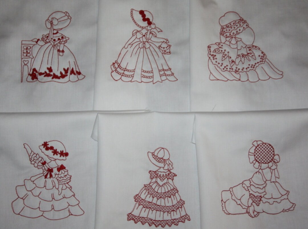 Victorian Redwork Sunbonnet Sue Quilt Blocks Set A - Etsy