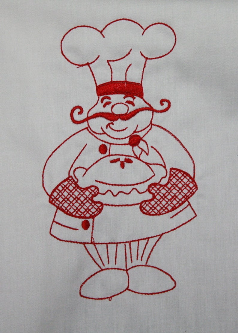 Redwork Chefs Machine Embroidered Quilt Blocks Set C - Etsy