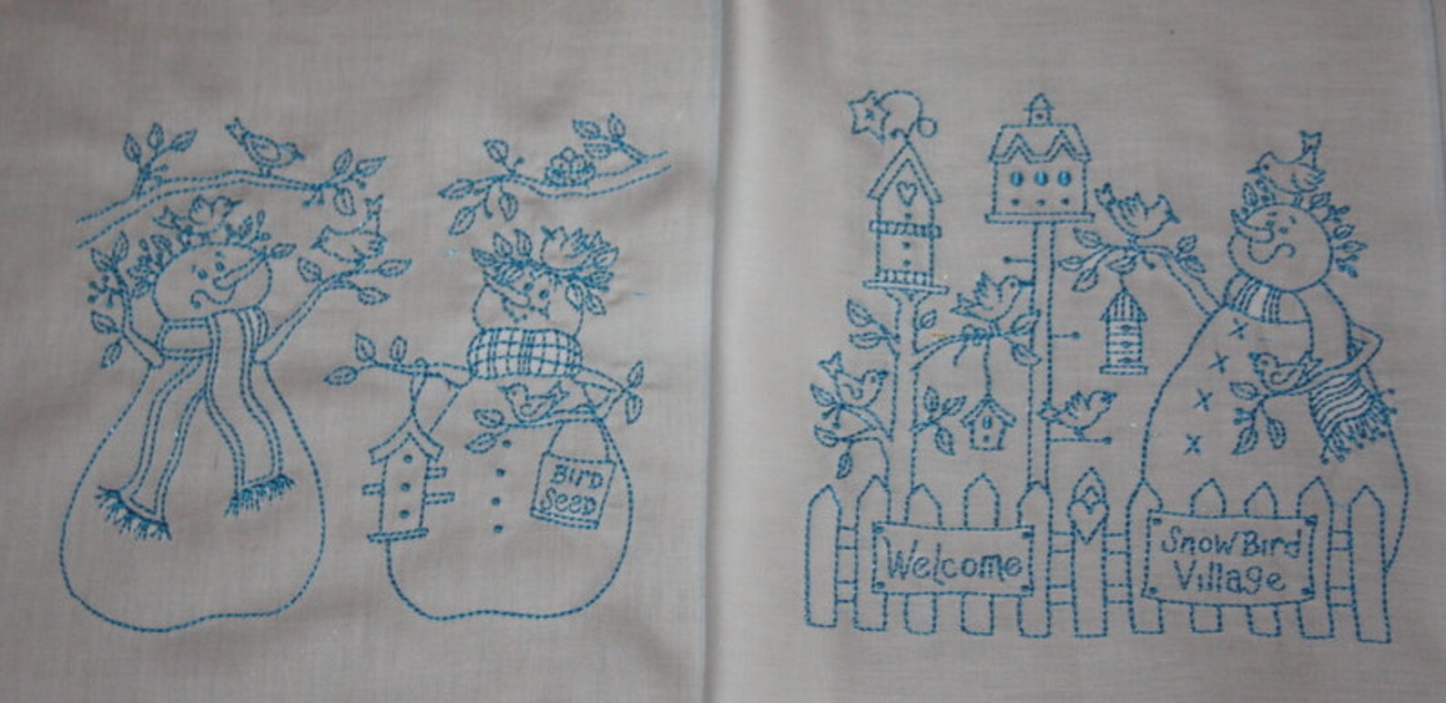 Redwork Snowmen Machine Embroidered Quilt Blocks Set - Etsy