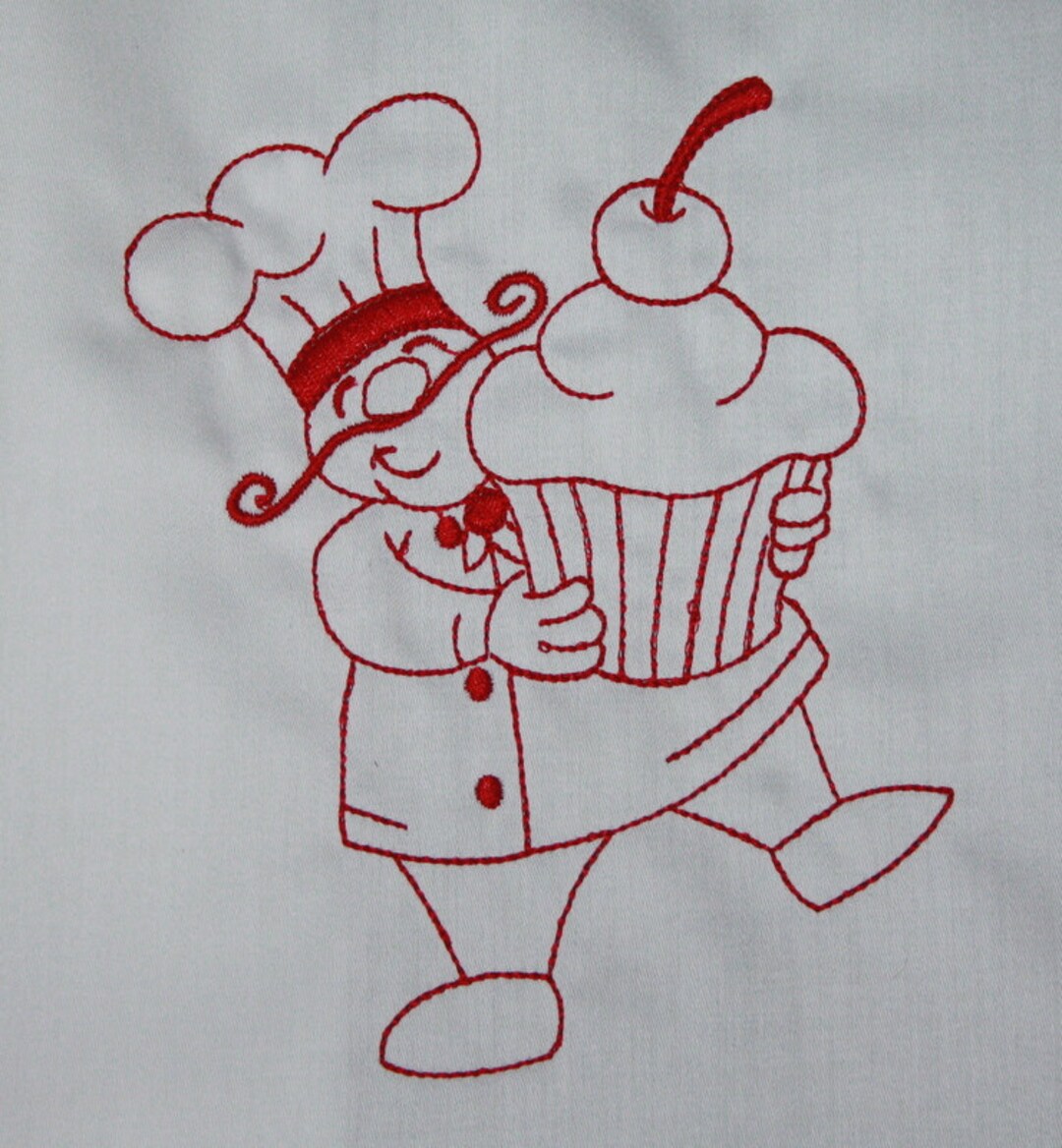Redwork Chefs Machine Embroidered Quilt Blocks Set C - Etsy
