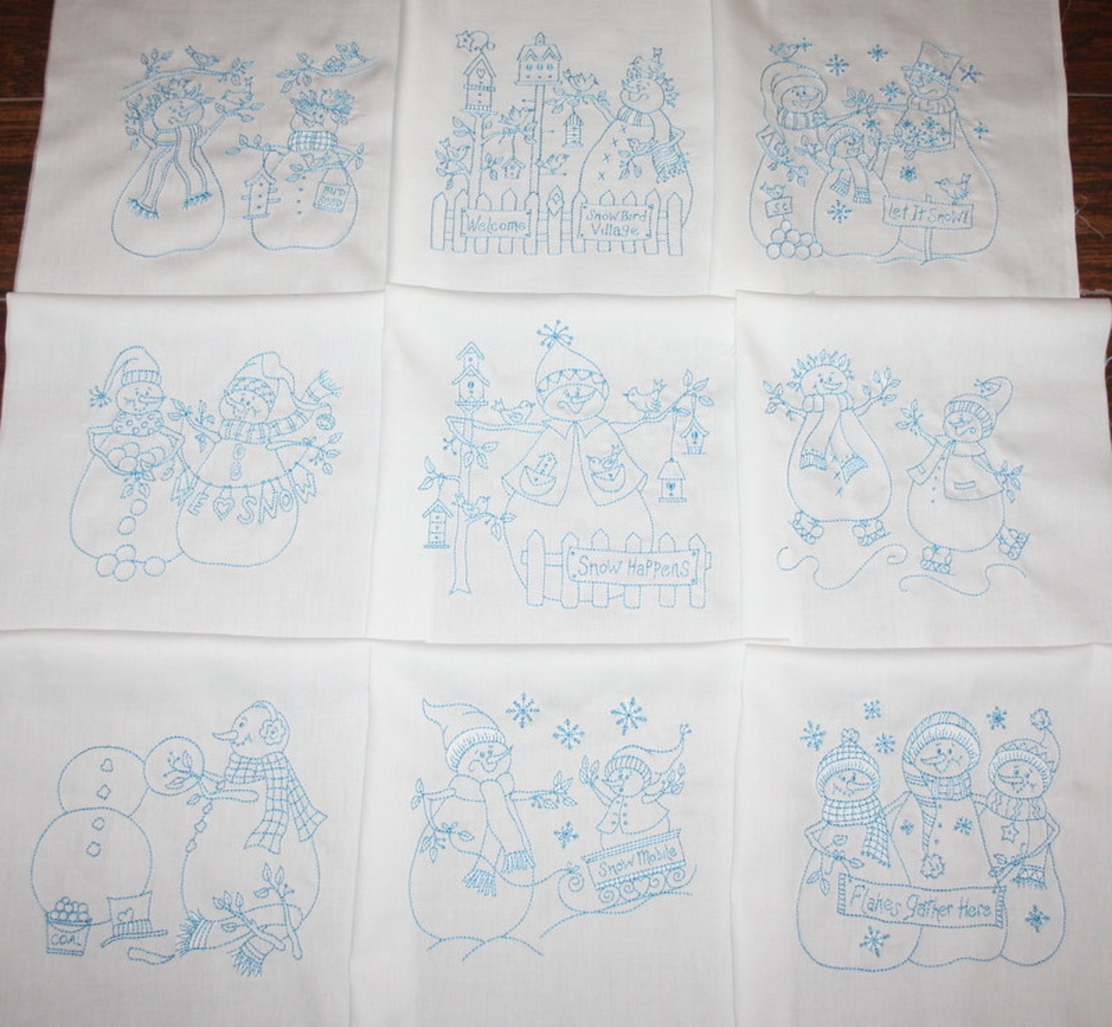 Redwork Snowmen Machine Embroidered Quilt Blocks Set - Etsy