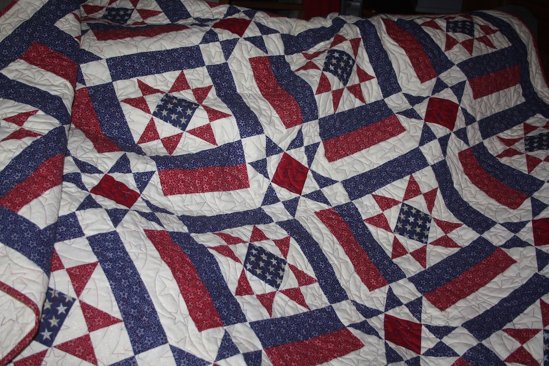 Red White Blue Stars Quilt - Etsy