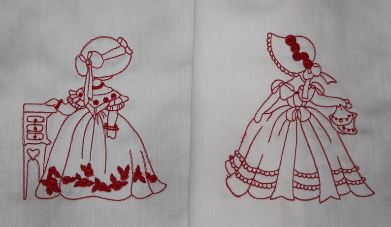 Victorian Redwork Sunbonnet Sue Quilt Blocks Set A - Etsy