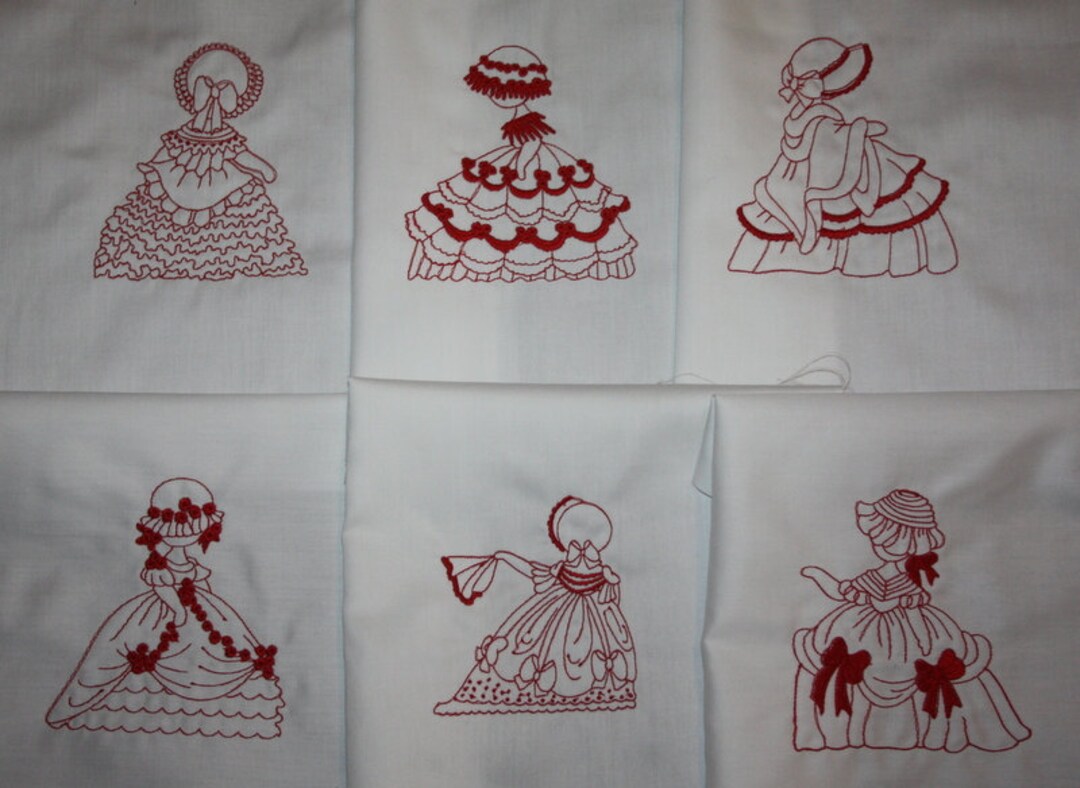 Victorian Redwork Sunbonnet Sue Quilt Blocks Set B - Etsy