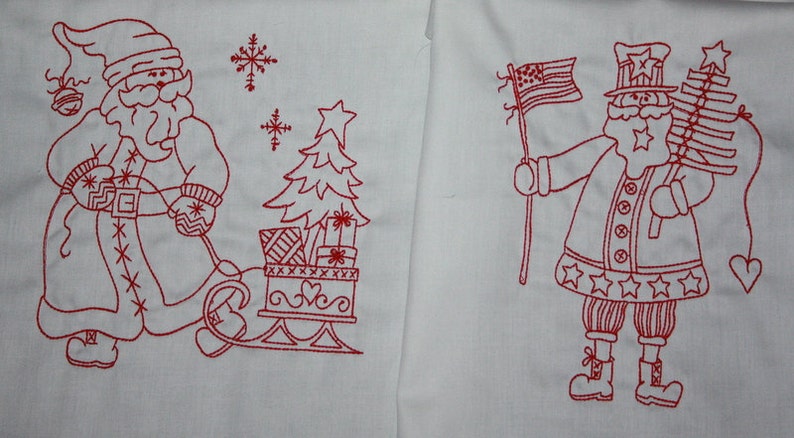 Redwork Santa Machine Embroidered Quilt Blocks Set A - Etsy