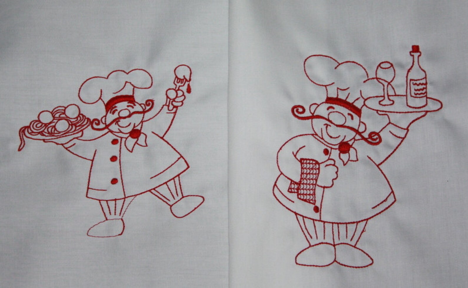 Redwork Chefs Machine Embroidered Quilt Blocks Set B - Etsy