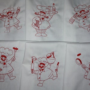 Redwork Chefs Machine Embroidered Quilt Blocks Set B - Etsy