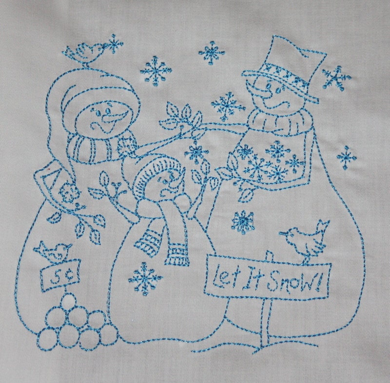 Redwork Snowmen Machine Embroidered Quilt Blocks Set - Etsy