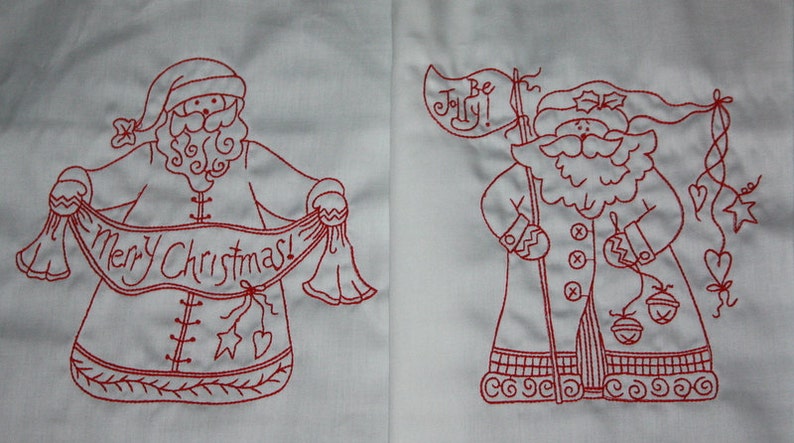 Redwork Santa Machine Embroidered Quilt Blocks Set A - Etsy