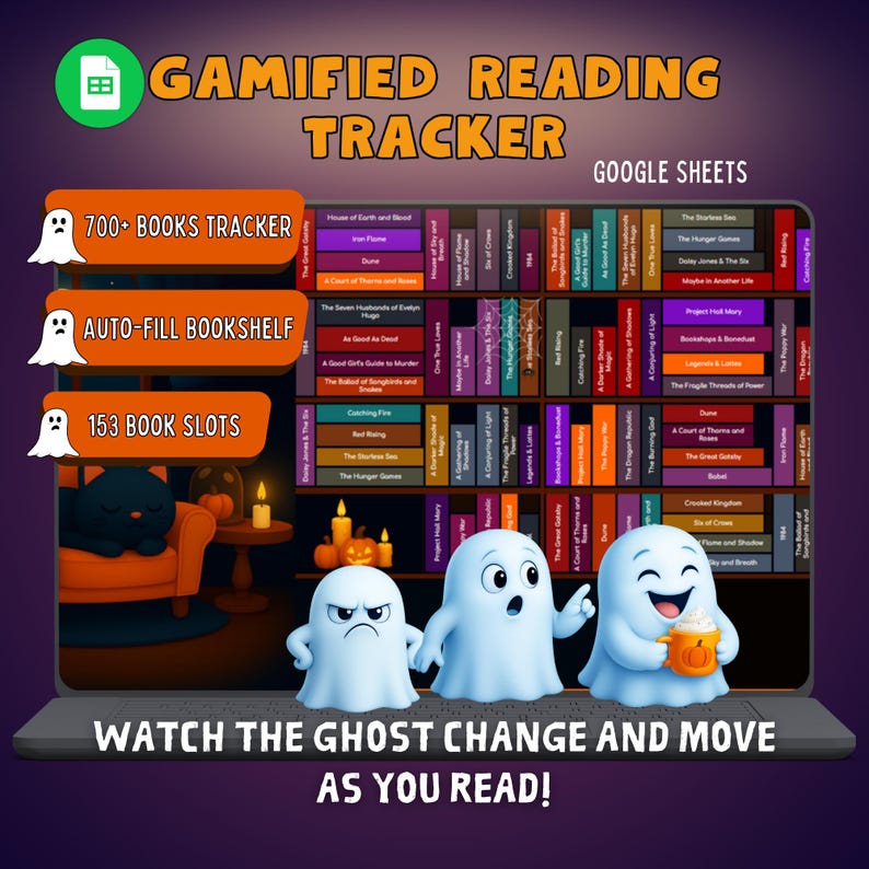 Gamified TBR Book Tracker | Auto-fill Bookshelf, Cozy Ghost (google ...