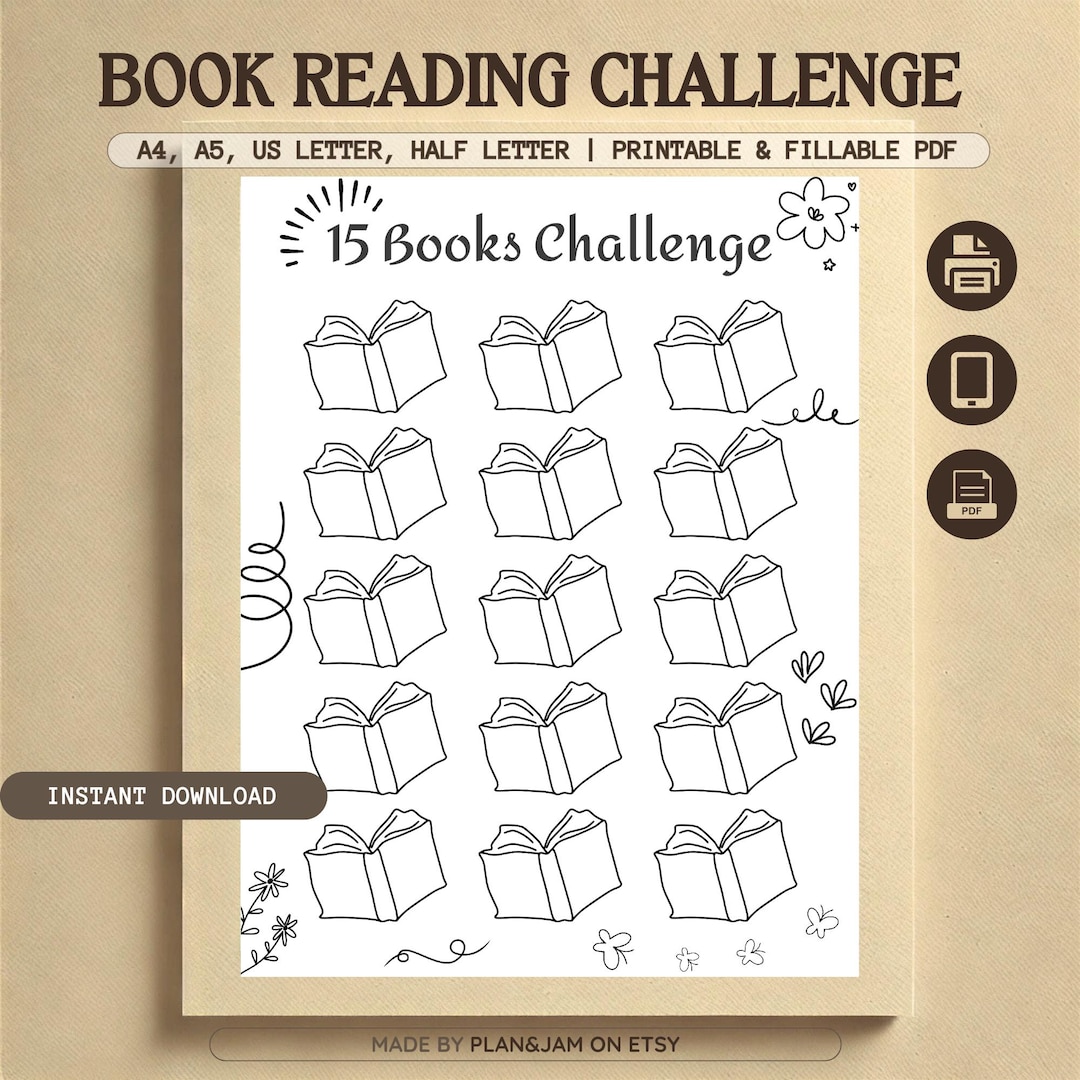 15 Books Reading Challenge – Printable & Digital Tracker | Reading ...